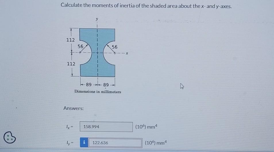 Solved Calculate the moments of inertia of the shaded area | Chegg.com