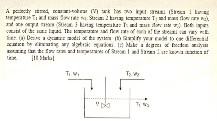 Solved A perfectly stirred, constant-volume (V) tank has two | Chegg.com