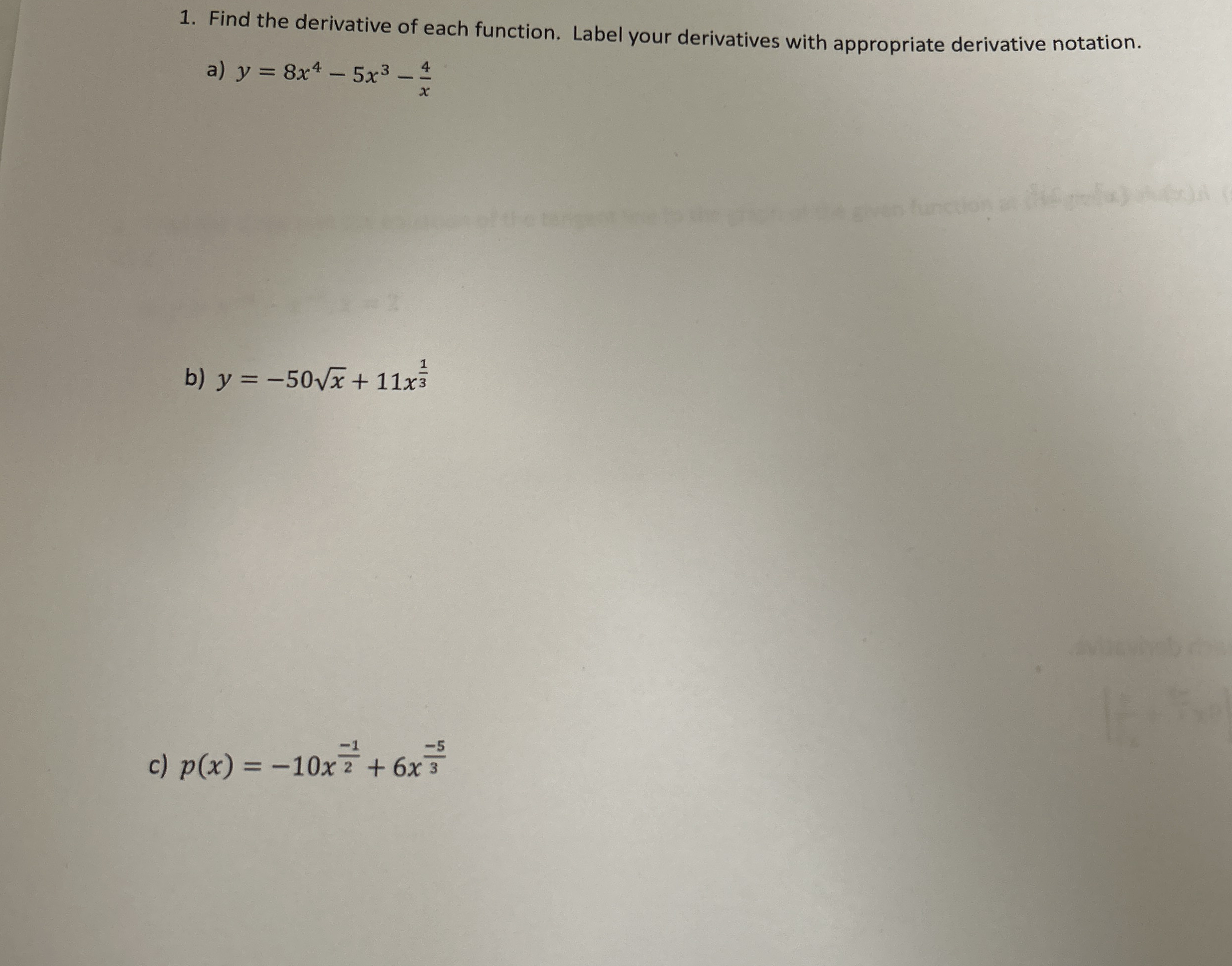Solved Find the derivative of each function. Label your | Chegg.com