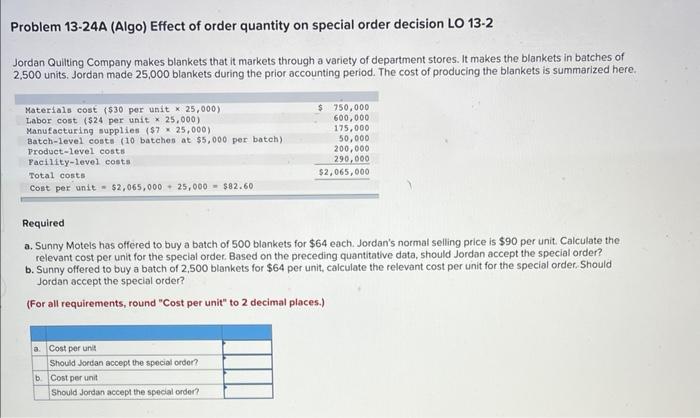 Solved Problem 13-24A (Algo) Effect of order quantity on | Chegg.com