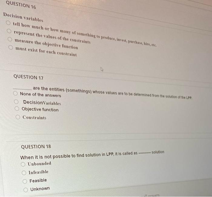Solved Question 16 Decision Variables Tell How Much Or How 