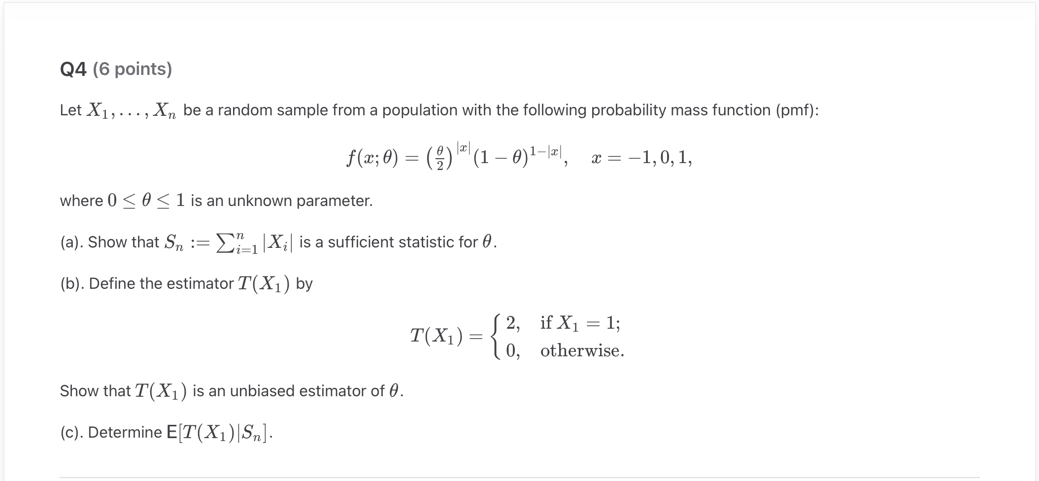 Solved Q4 (6 ﻿points)Let x1,dots,xn ﻿be a random sample from | Chegg.com