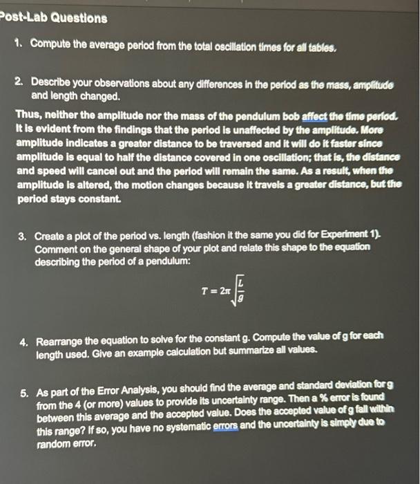 Solved Tablo 3: Period with Varying Mases and Amplltudo with | Chegg.com