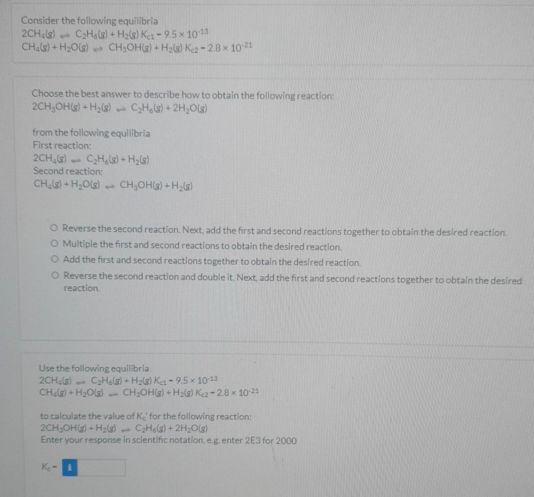 Solved Consider the following equilibria 2CH2(g) - C2Ho(g) + | Chegg.com