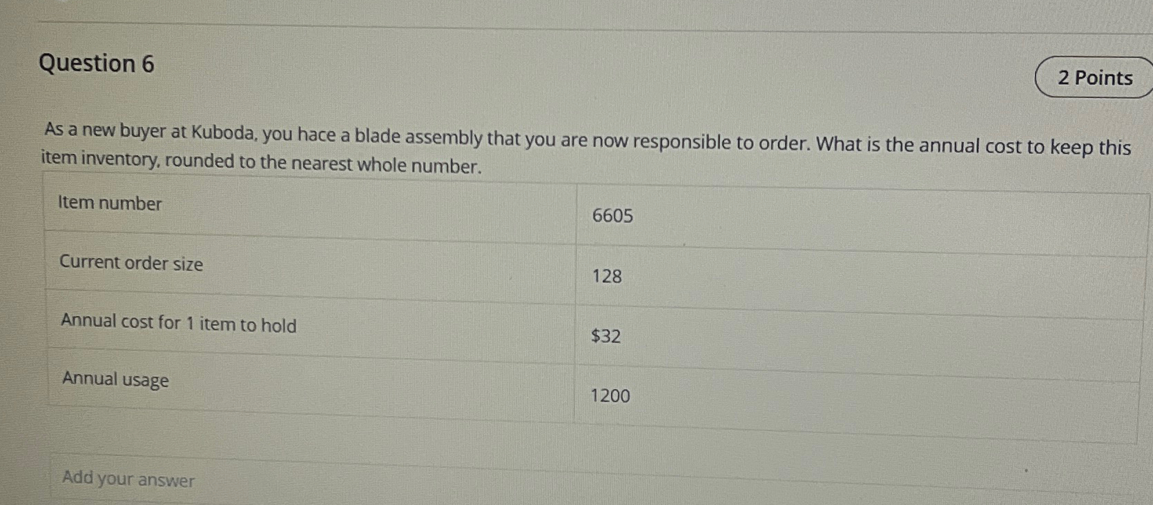 Solved Question 6As a new buyer at Kuboda, you hace a blade | Chegg.com