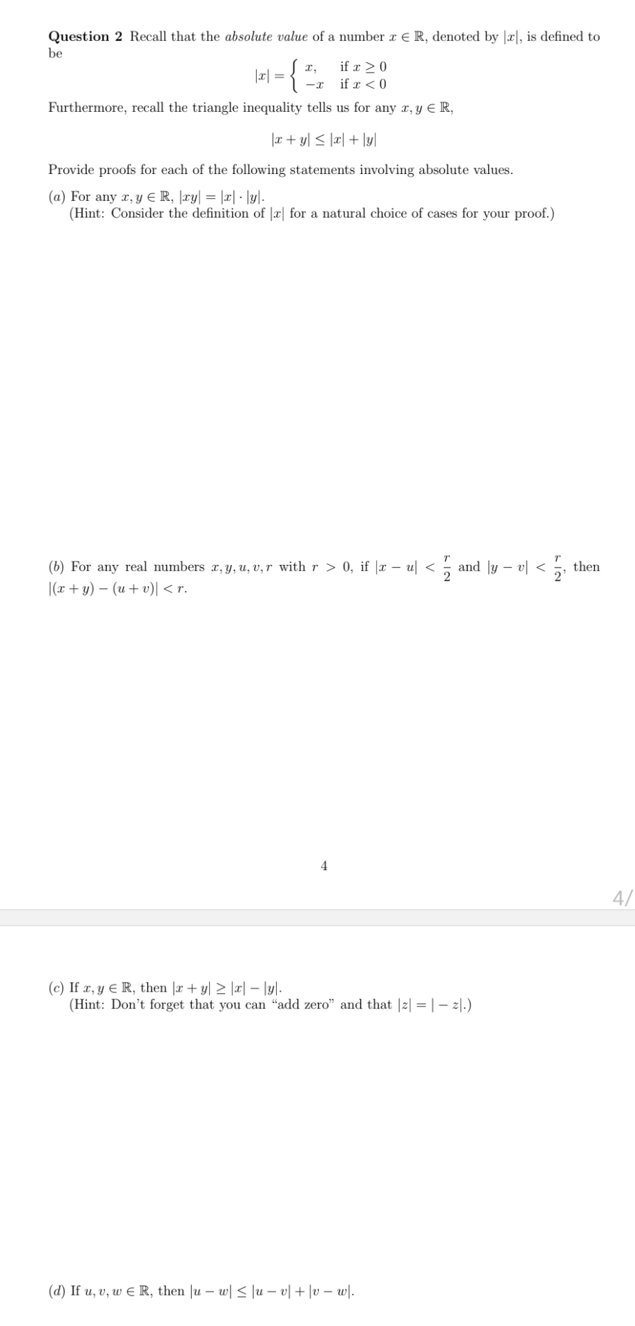 Solved Question 2 ﻿Recall that the absolute value of a | Chegg.com