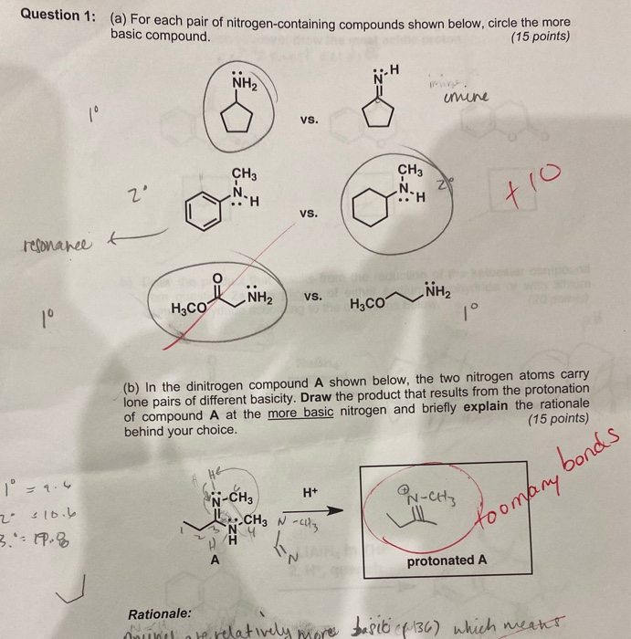 Solved 1. (a) For each pair of nitrogen-containing compounds | Chegg.com