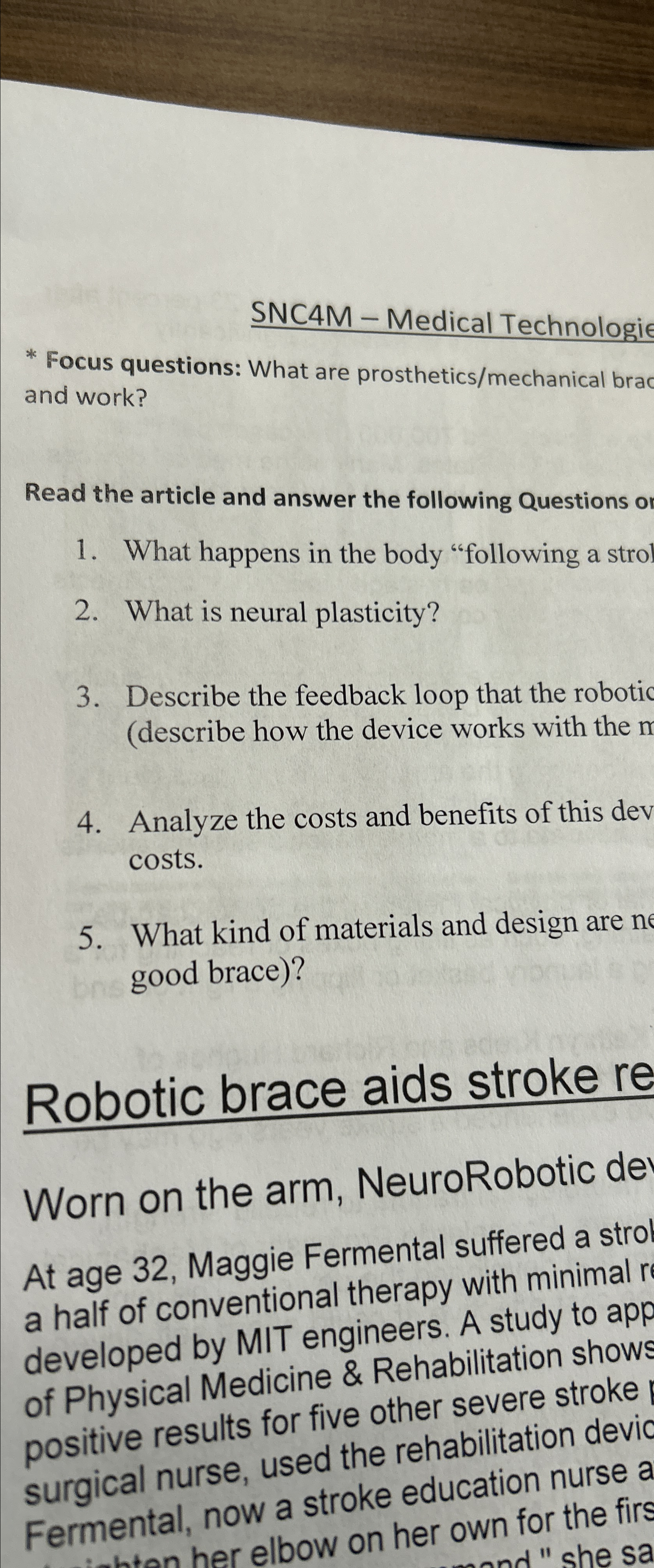 Solved SNC4M - ﻿Medical TechnologiєFocus questions: What are | Chegg.com
