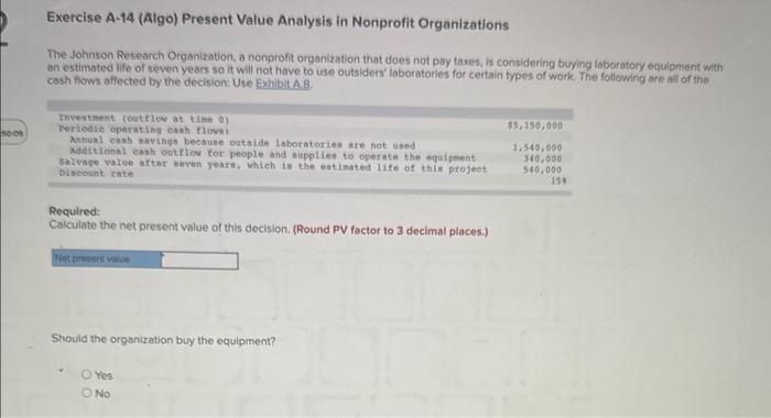 Solved Exercise A-14 (Algo) Present Value Analysis in | Chegg.com