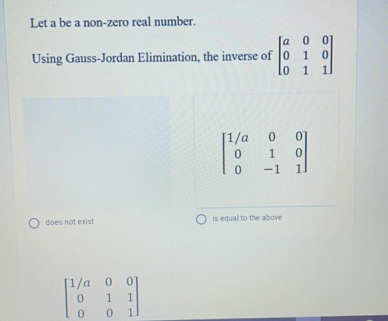 Solved Let a be a non-zero real number. а Using Gauss-Jordan | Chegg.com