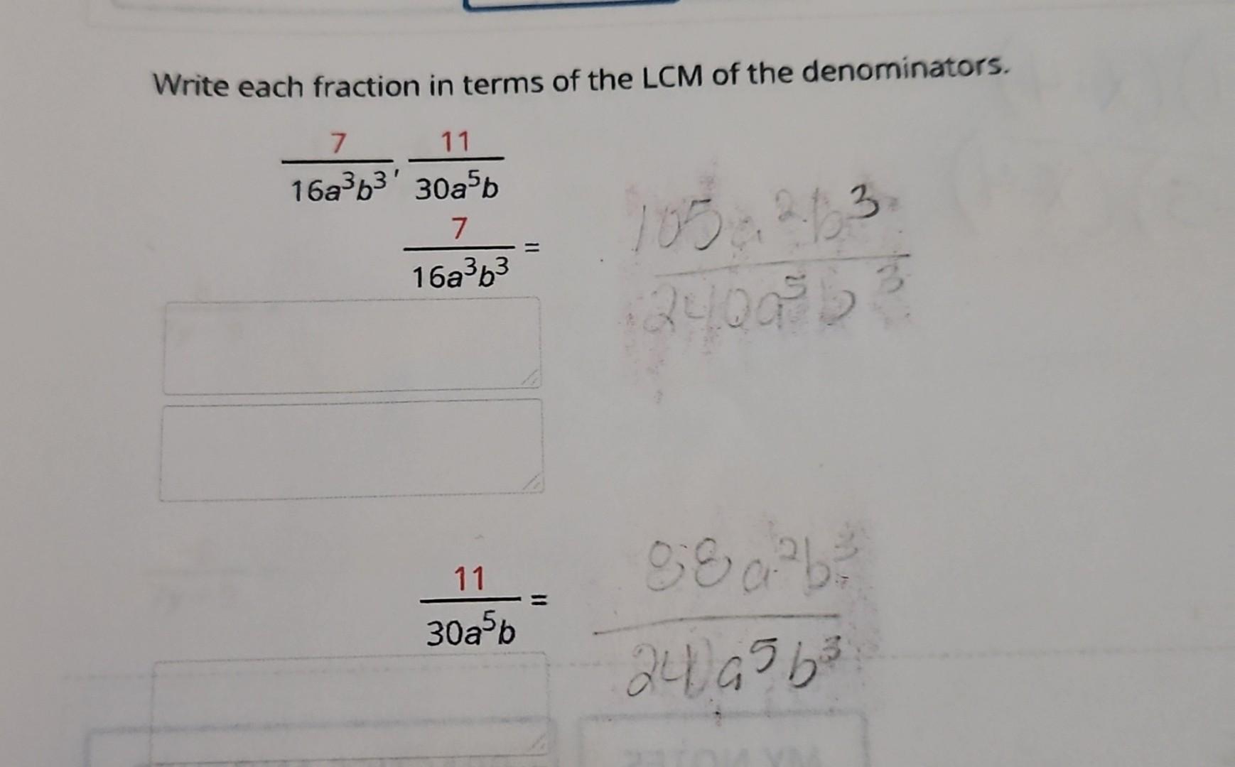 Solved Write each fraction in terms of the LCM of the | Chegg.com