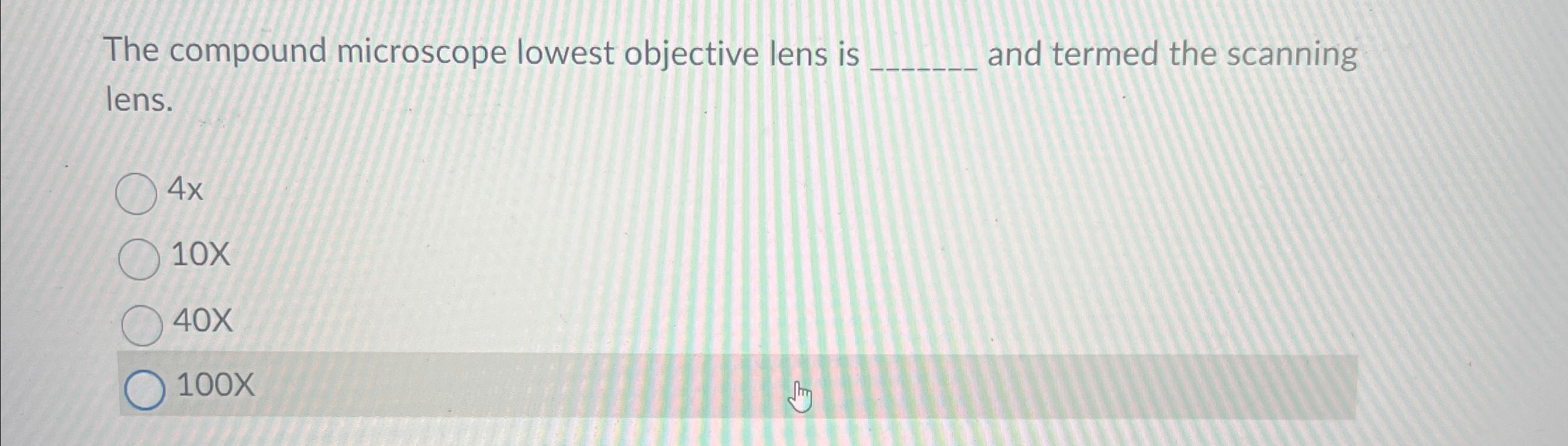 Solved The compound microscope lowest objective lens is | Chegg.com