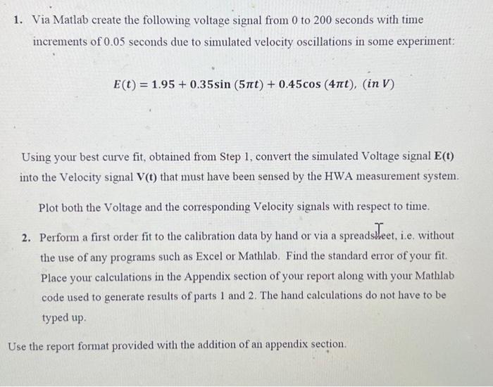 Solved The following calibration data are from a hot wire | Chegg.com