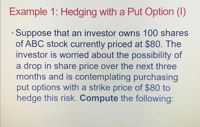 Solved Example 1: Hedging with a Put Option (I) - Suppose | Chegg.com