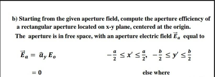 Solved b) Starting from the given aperture field, compute | Chegg.com