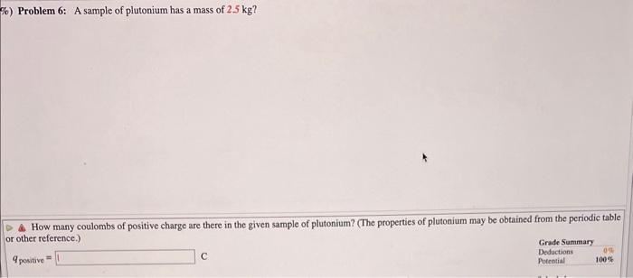 Solved π) Problem 6: A sample of plutonium has a mass of 25 | Chegg.com