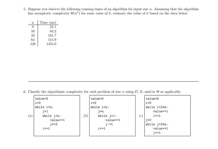 Solved 5. Suppose you observe the following running times of | Chegg.com