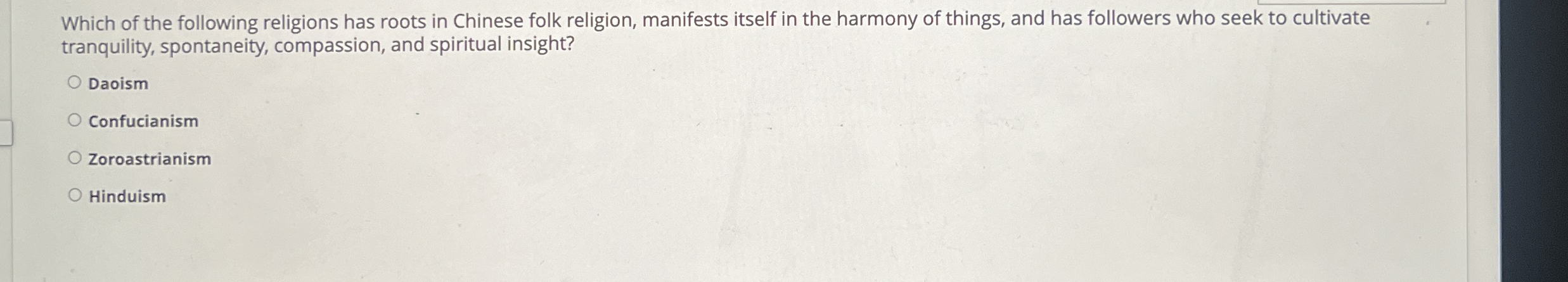 Solved Which of the following religions has roots in Chinese | Chegg.com | Chegg.com
