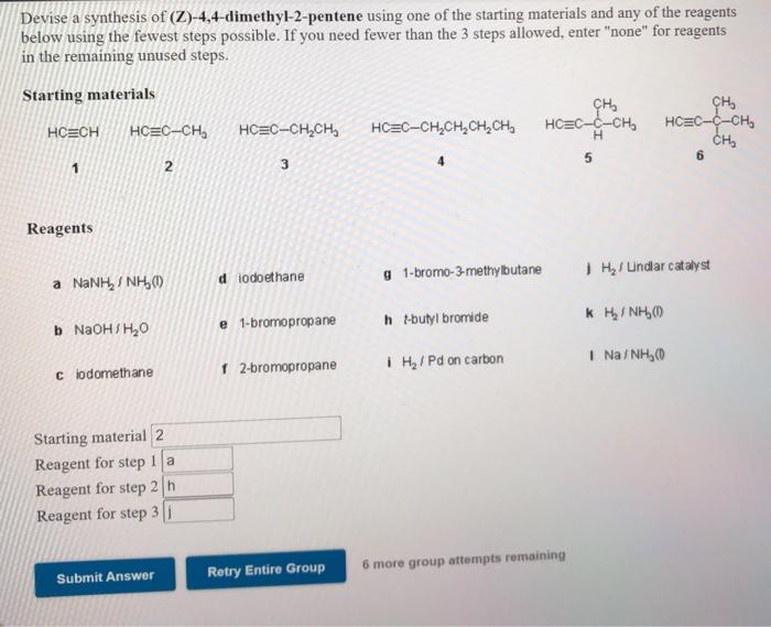 Solved Devise a synthesis of (2)-4,4-dimethyl-2-pentene | Chegg.com