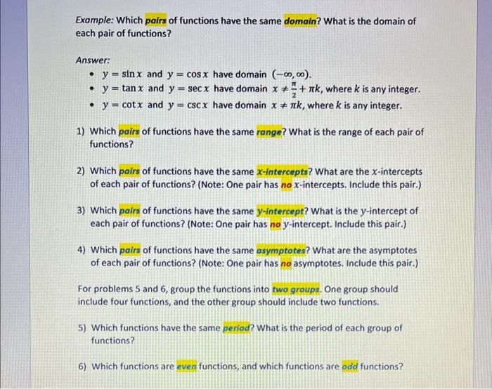 Solved Example: Which poirs of functions have the same | Chegg.com