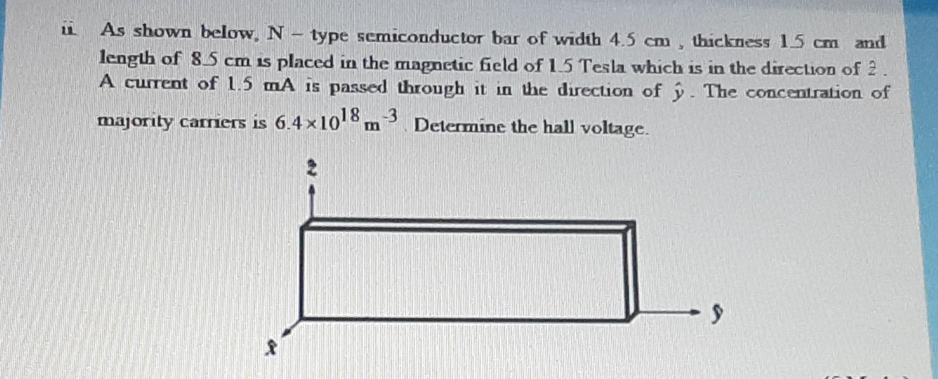 Solved As shown below. N - type semiconductor bar of width | Chegg.com