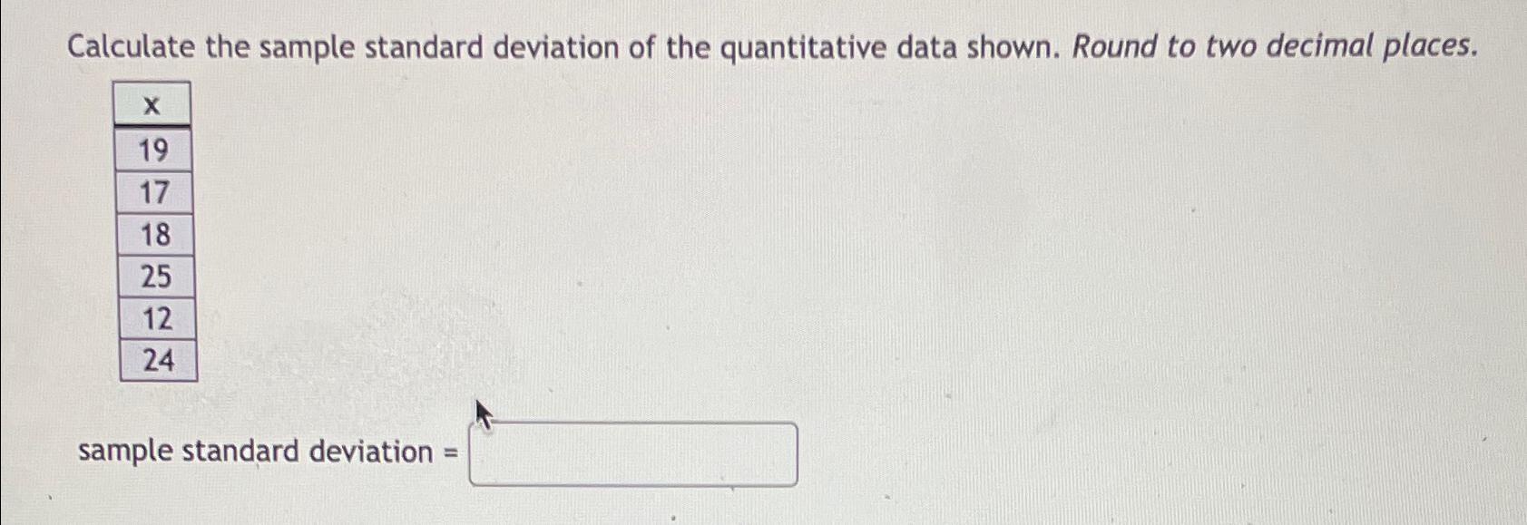 Solved Calculate the sample standard deviation of the | Chegg.com