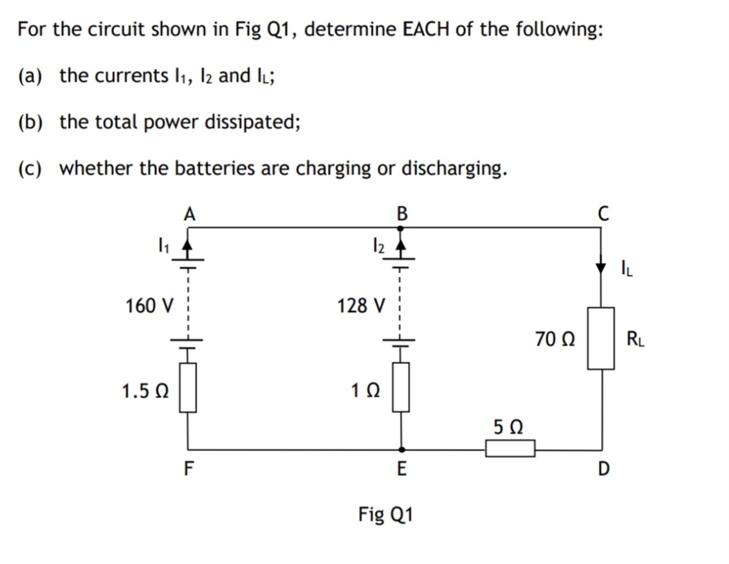 Solved For the circuit shown in Fig Q1, ﻿determine EACH of | Chegg.com