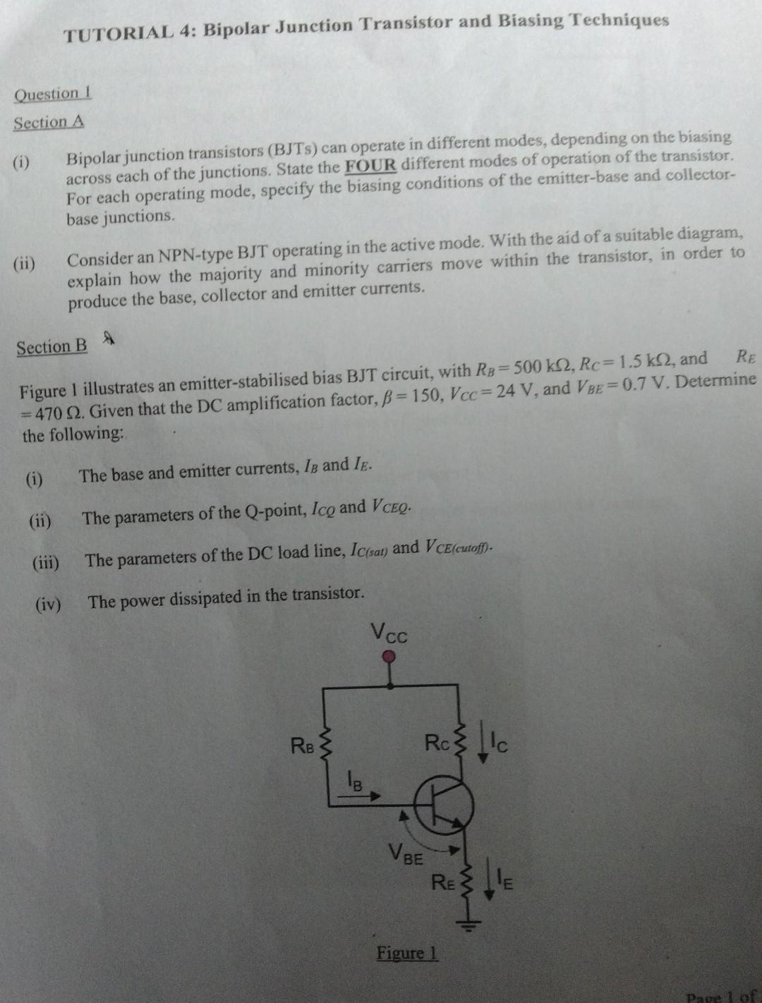 Solved TUTORIAL 4: Bipolar Junction Transistor and Biasing | Chegg.com
