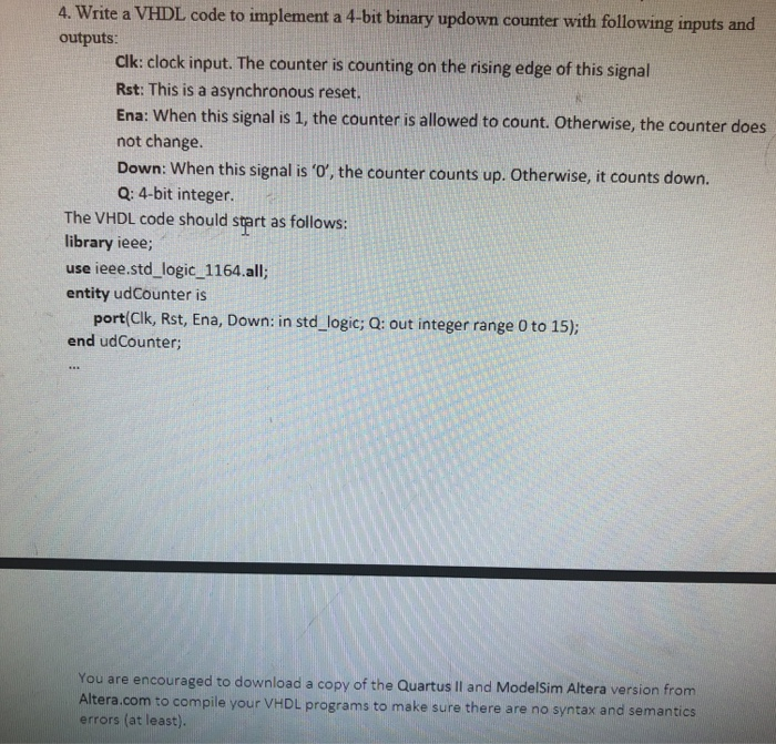 Solved 4. Write a VHDL code to implement a 4-bit binary | Chegg.com