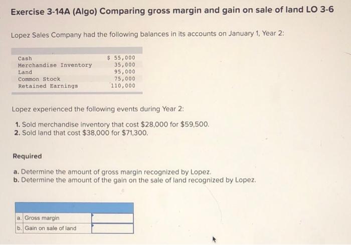 Solved Exercise 3-14A (Algo) Comparing gross margin and gain | Chegg.com