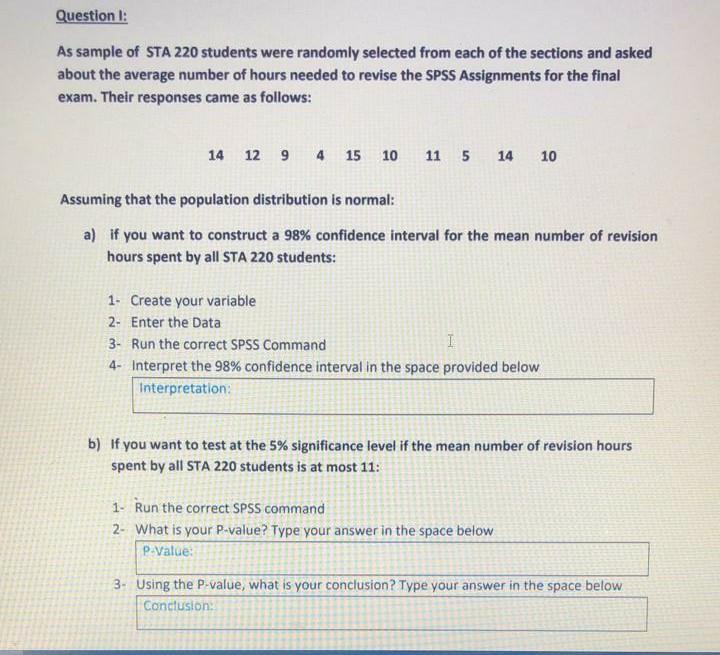 Solved Question 1: As sample of STA 220 students were | Chegg.com