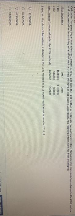 Solved Cullumber Company began operations on January 1, | Chegg.com