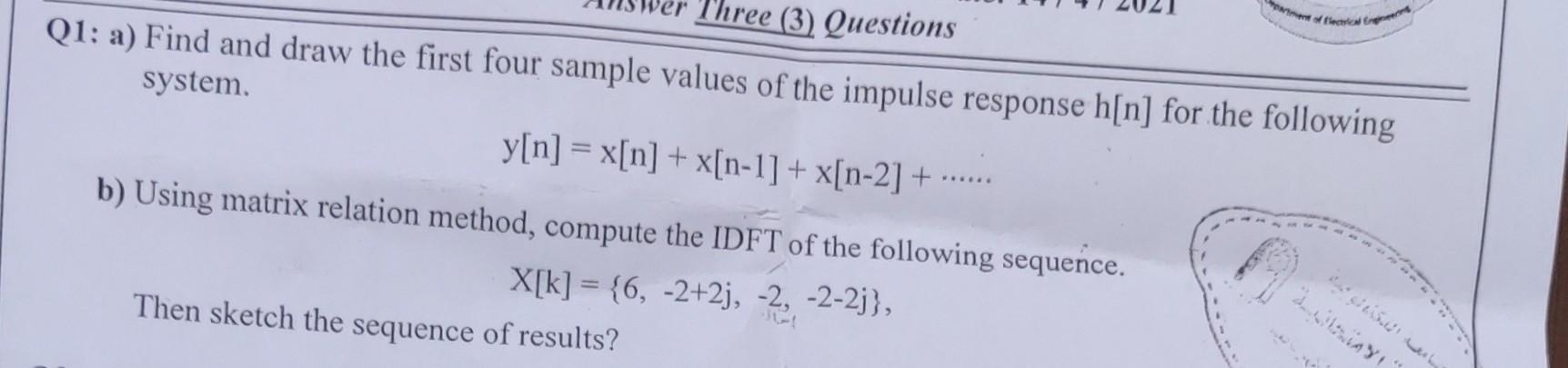 Solved flectie ree (3) Questions Q1: a) Find and draw the | Chegg.com