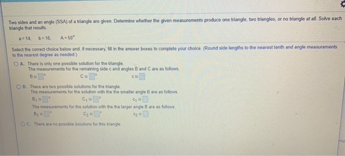 Solved OU COMPILL Solve the triangle. A=0° (Do not round | Chegg.com