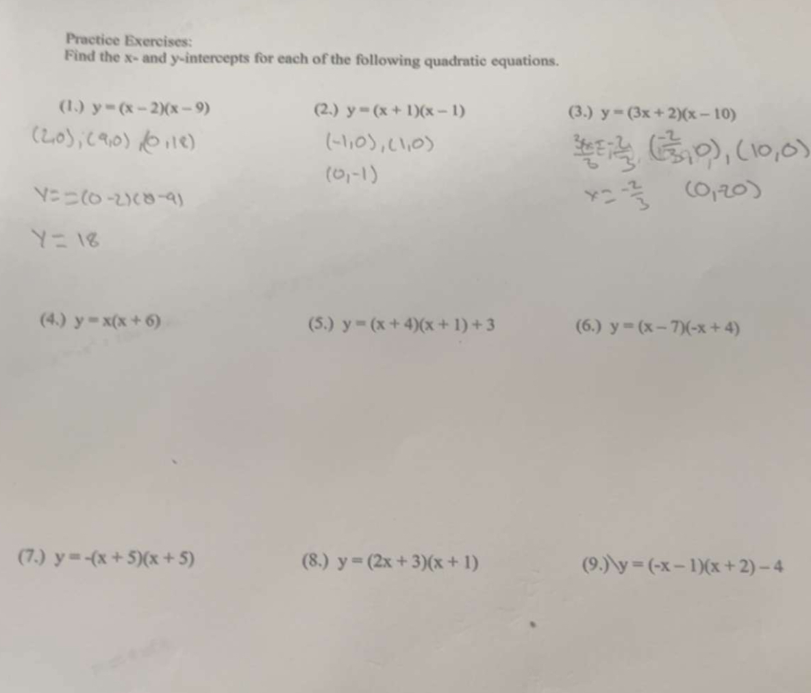 Practice Exercises:Find the x - and y-intereepts for | Chegg.com Practice Exercises:Find the x - and y-intereepts for | Chegg.com
