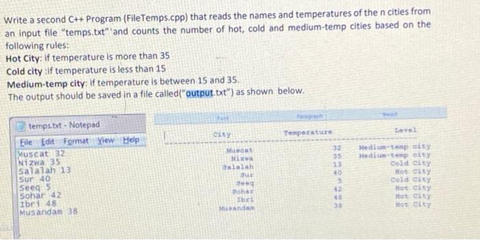 Solved Write A Second C Program File Temps Cpp That