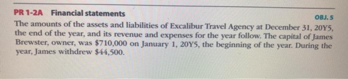 Solved Prob. 1-2A Excalibur Travel Agency Income Statement | Chegg.com