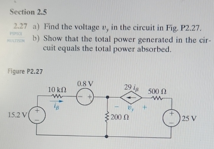 Solved Section 2.52.27a) ﻿Find the voltage vy ﻿in the | Chegg.com