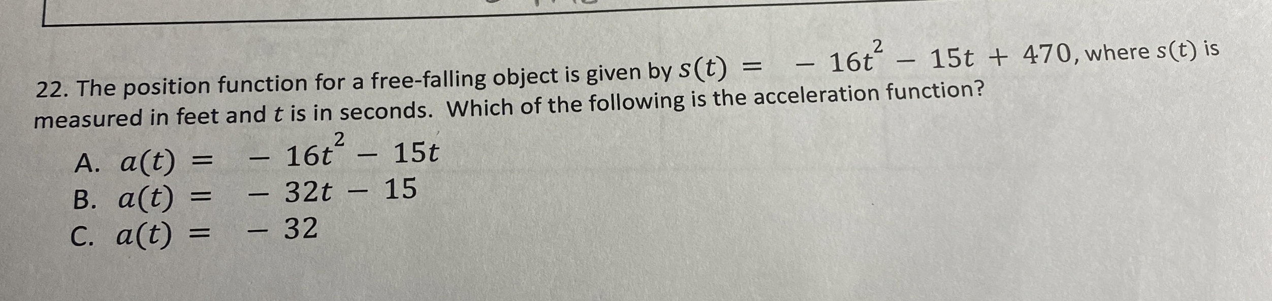 Solved The position function for a free-falling object is | Chegg.com