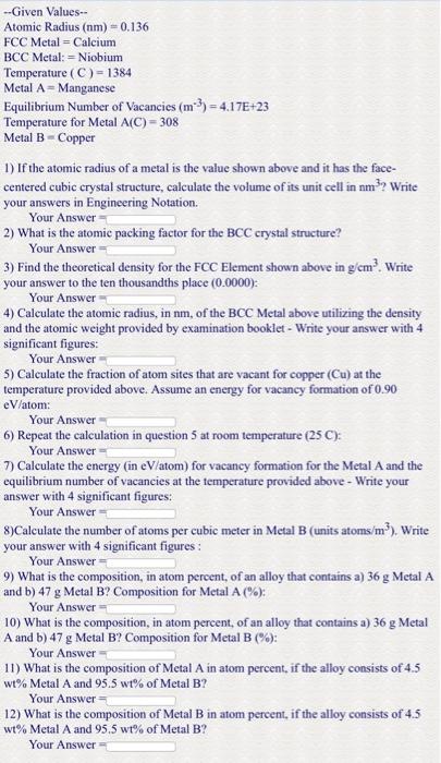 Solved FCC Metal = Calcium BCC Metal: = Niobium Temperature | Chegg.com