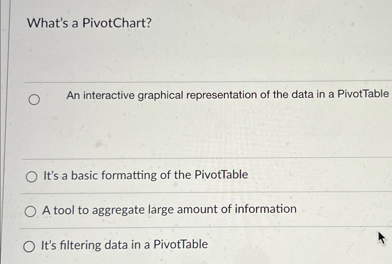 Solved What's a PivotChart?An interactive graphical | Chegg.com