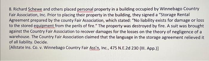 Solved 8. Richard Schewe and others placed personal property | Chegg.com