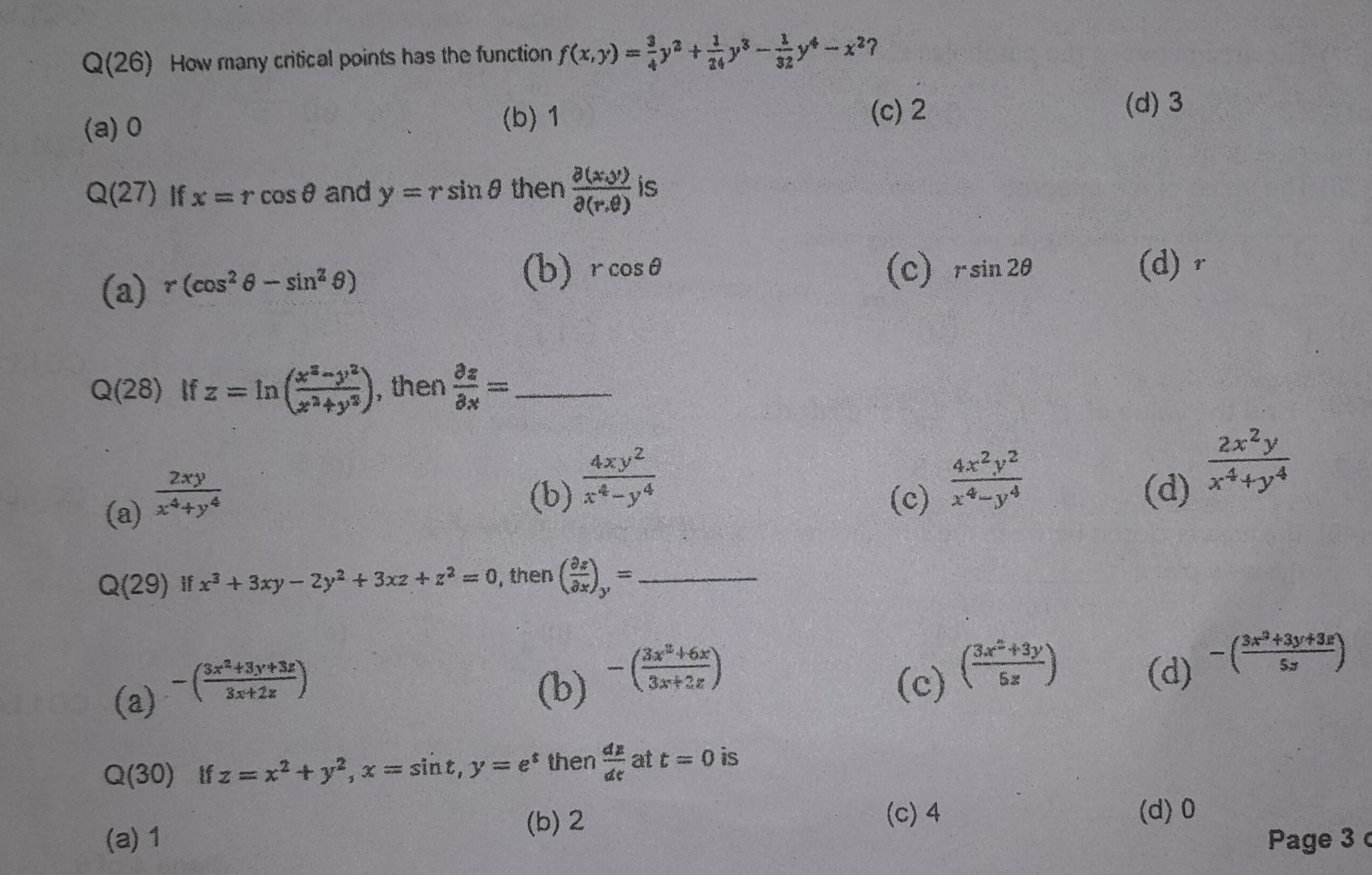 Solved Q(26) ﻿How many critical points has the function | Chegg.com