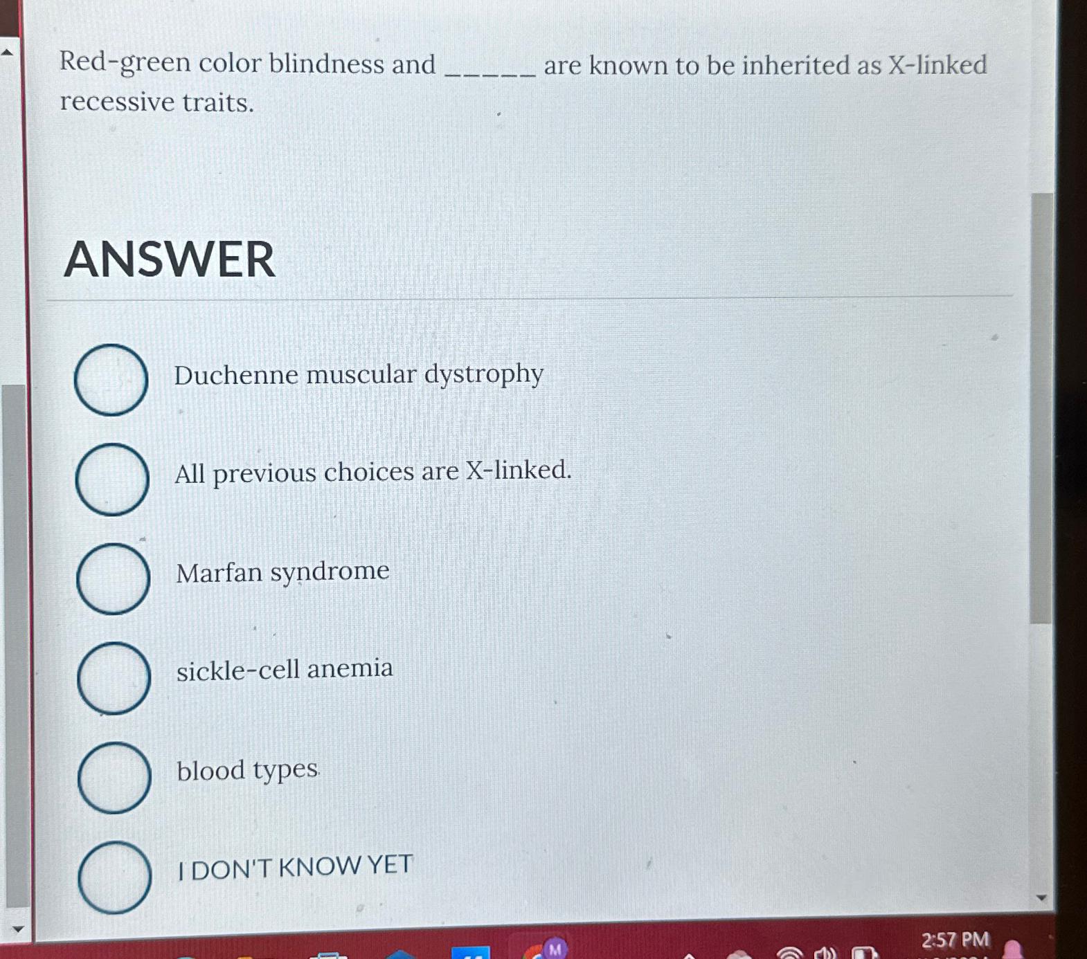 Solved Red-green color blindness and are known to be | Chegg.com