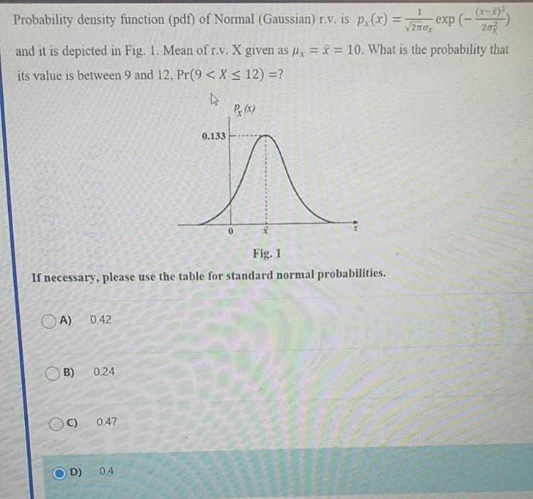 Solved Probability density function (pdf) of Normal | Chegg.com