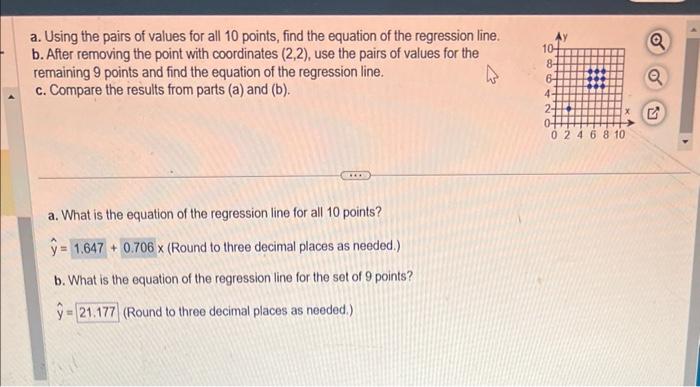Solved a. Using the pairs of values for all 10 points, find | Chegg.com