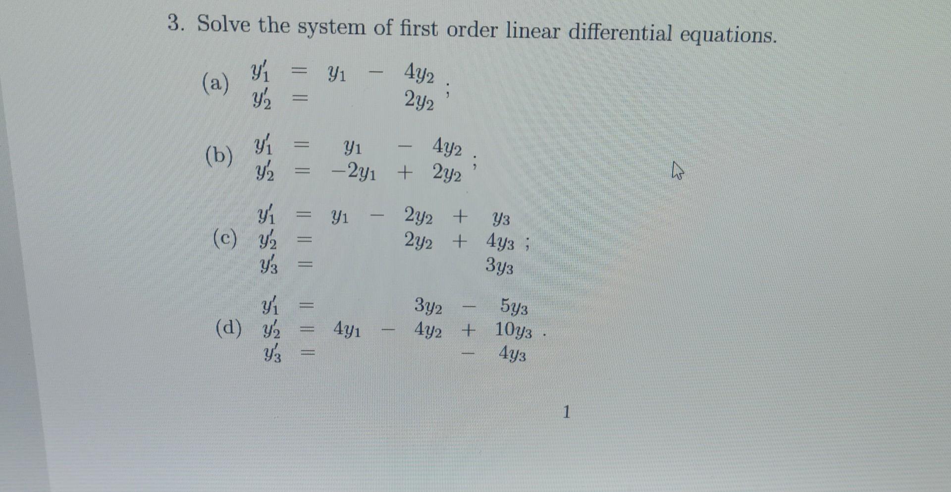 Solved 3. Solve the system of first order linear | Chegg.com