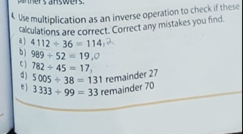 Solved Use multiplication as an inverse operation to check | Chegg.com