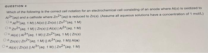 Solved QUESTION 4 Which of the following is the correct cell | Chegg.com