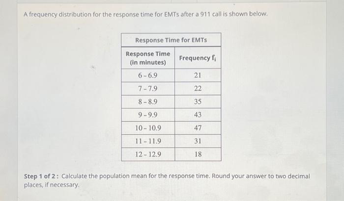 Solved A frequency distribution for the response time for | Chegg.com
